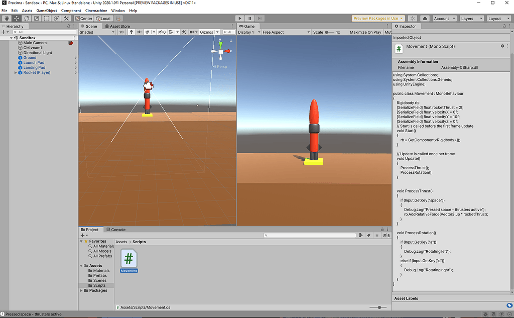 AddRelativeForce() does nothing - Ask - GameDev.tv