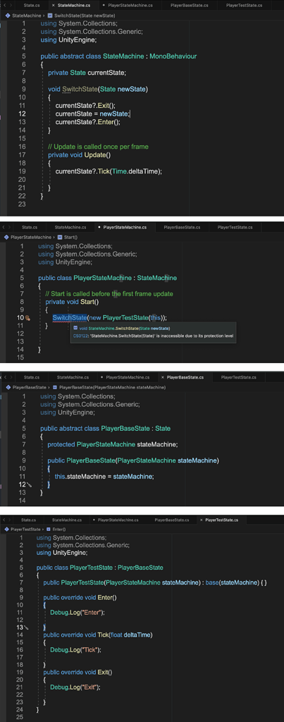 SwitchState cannot access StateMachine.SwitchState(State) - Ask - GameDev.tv