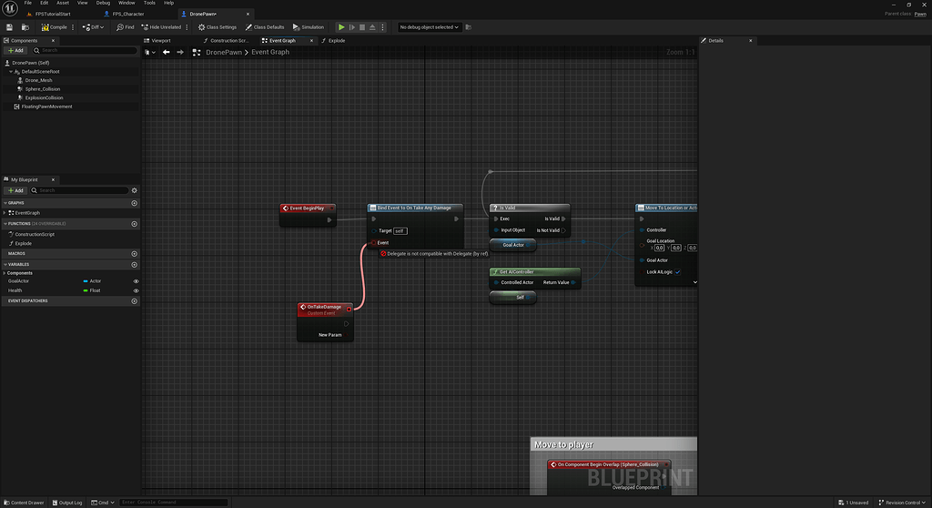 Can't connect custom event to node - Ask - GameDev.tv