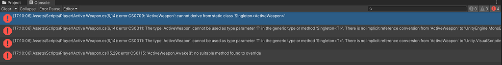Active Weapon Singleton Errors - Ask - GameDev.tv
