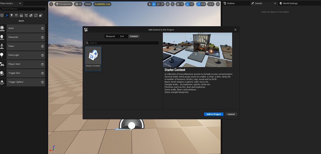 Starter content missing from UE 5 - Ask - GameDev.tv
