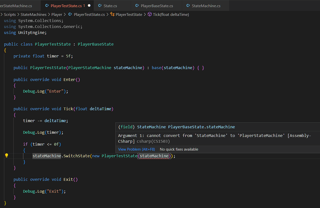 Cannot Convert form "StateMachine" to "PlayerStateMachine" - Ask - GameDev.tv