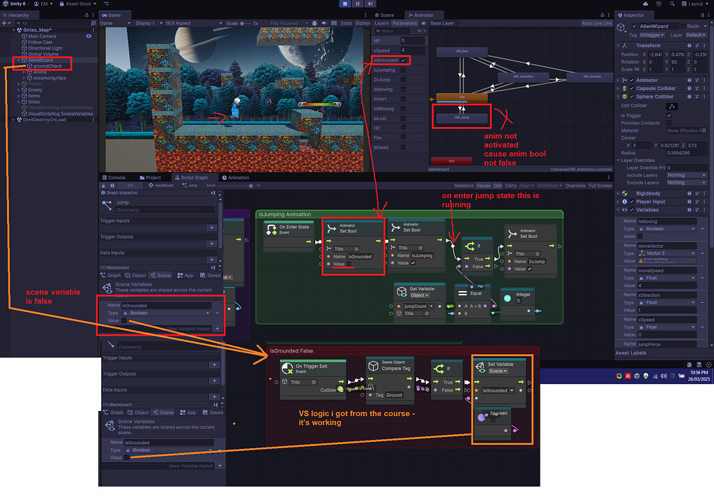Visual Script | Jump animation works ONLY when jumping while moving - Ask - GameDev.tv