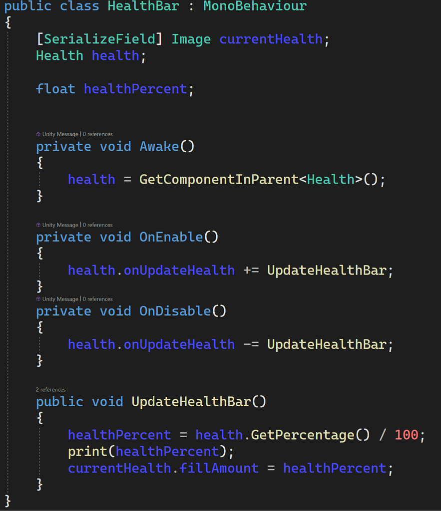 HealthBar, instead of using update, i will use event system - Show - GameDev.tv