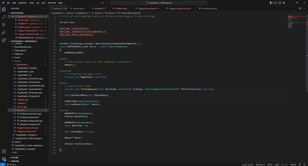 Game crashes when trying to run Mover->SetShouldMove() - Ask - GameDev.tv