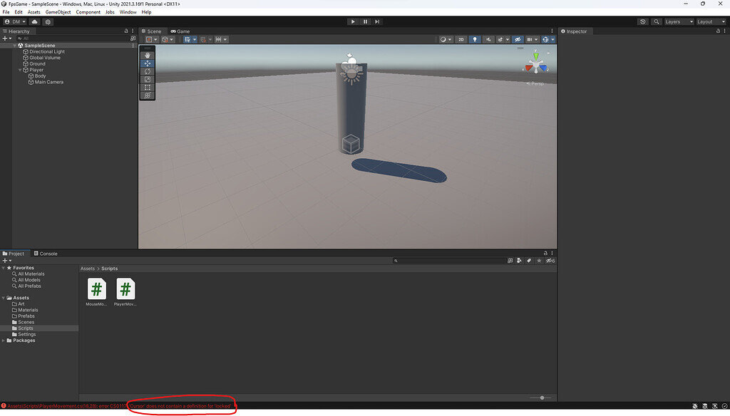 It says 'Cursor' does not contain a definition for 'locked' - Talk - GameDev.tv