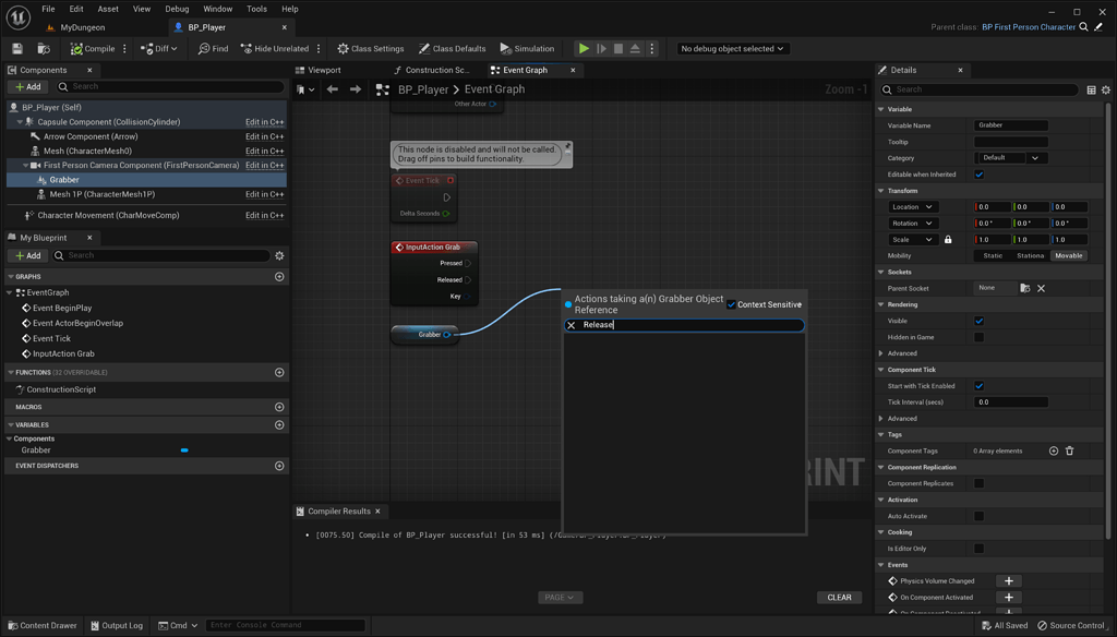 Grab/Release Functions Not Showing in Blueprints - Ask - GameDev.tv
