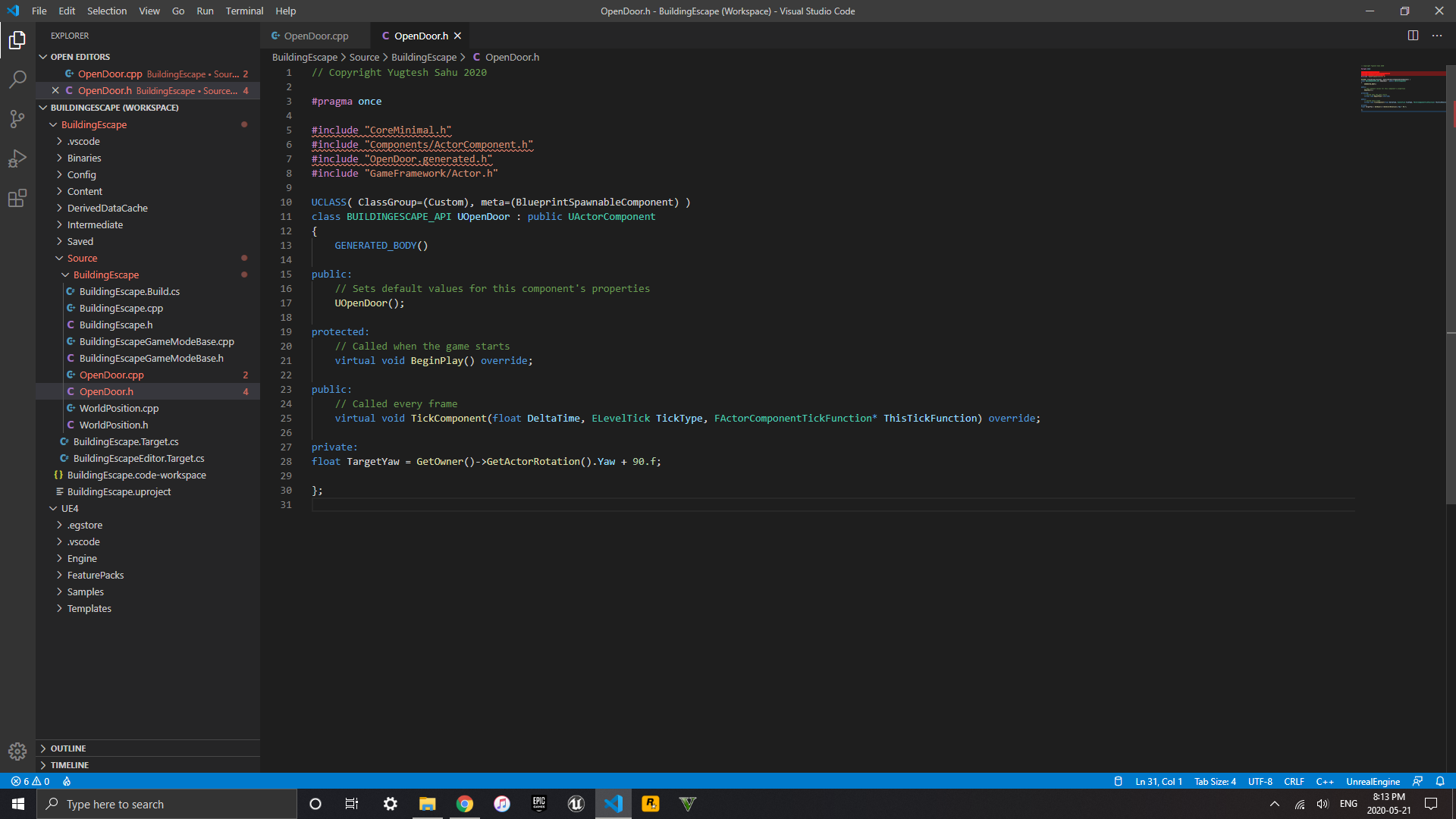 BuildingEscape Project does not open! Keeps Crashing! - Ask - GameDev.tv