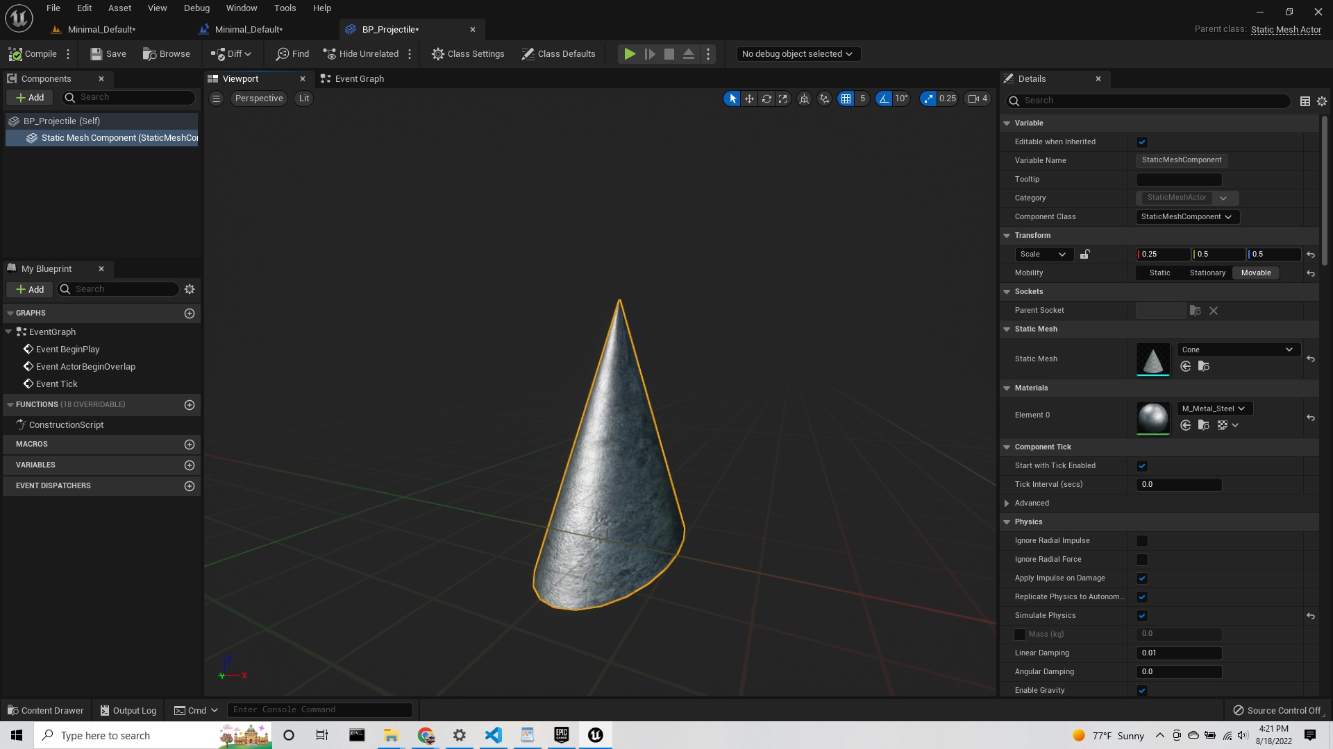 How can I rotate BP_Projectile Cone shape - Ask - GameDev.tv