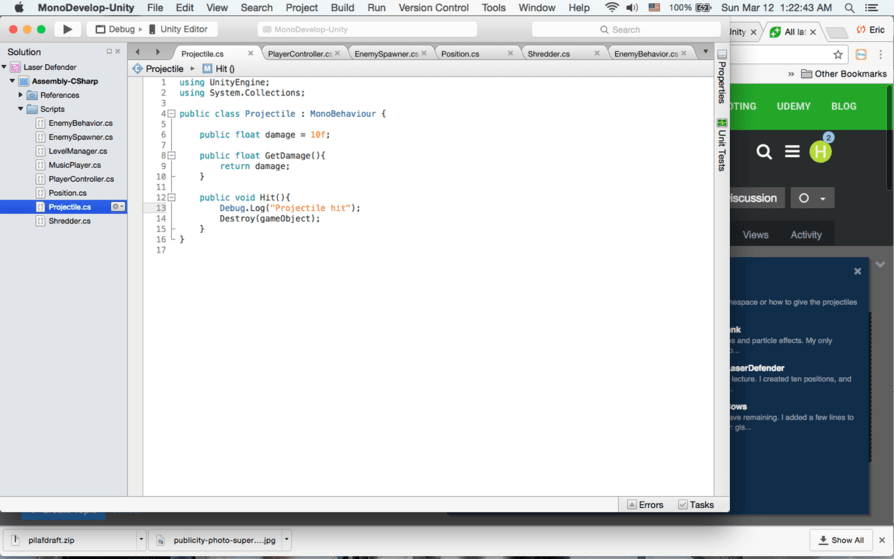 [Solved] EnemyBehavior not recognizing functions in Projectile script - Ask - GameDev.tv