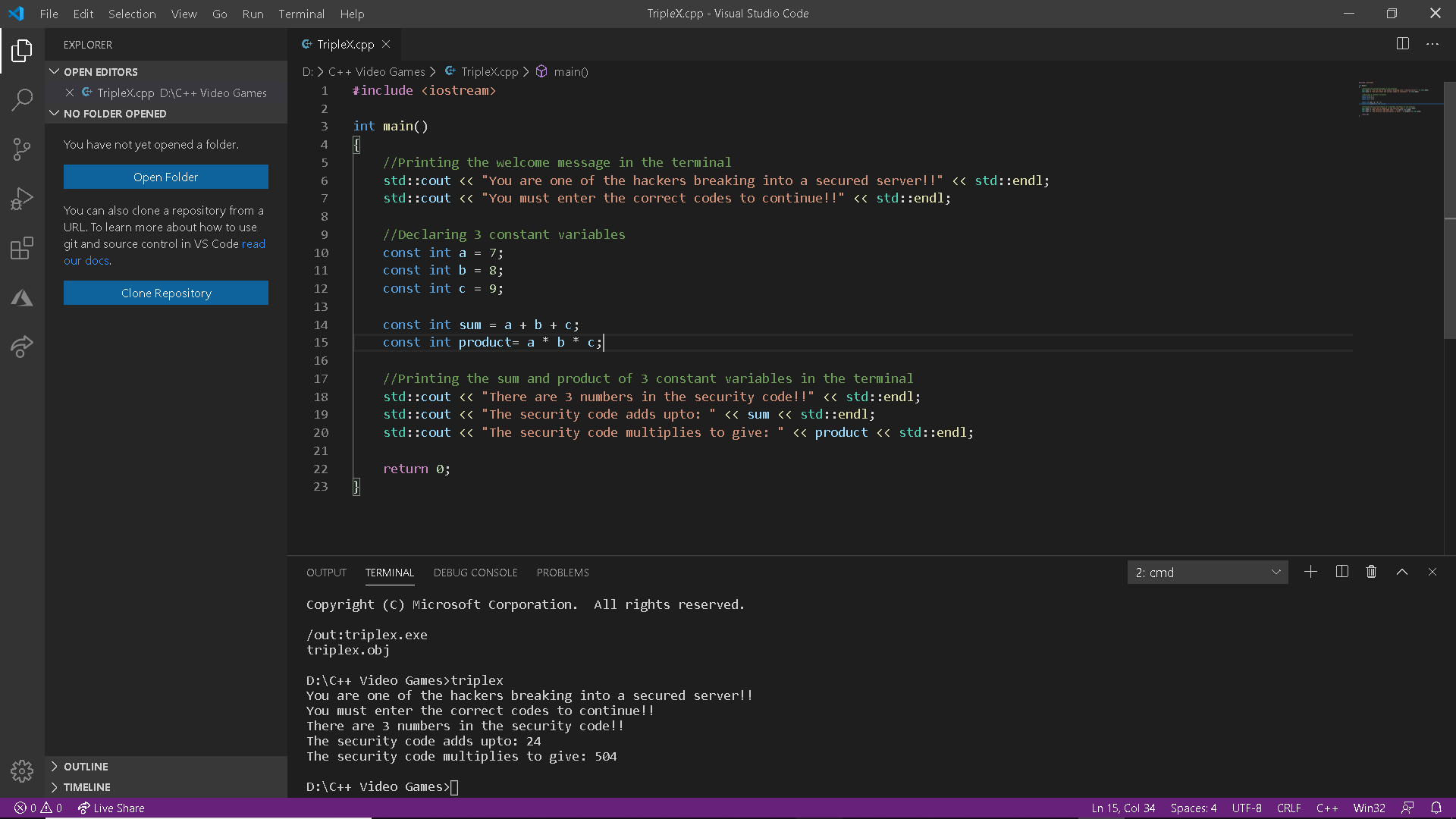 Triple X Code and Terminal screenshot - Show - GameDev.tv