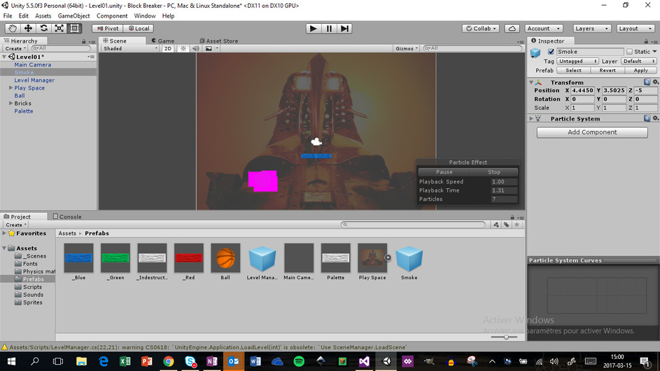 Particle system misbehaving in Unity 5.5 (shows pink squares) - Ask - GameDev.tv