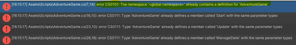 Error CS0101 in Unity - Ask - GameDev.tv
