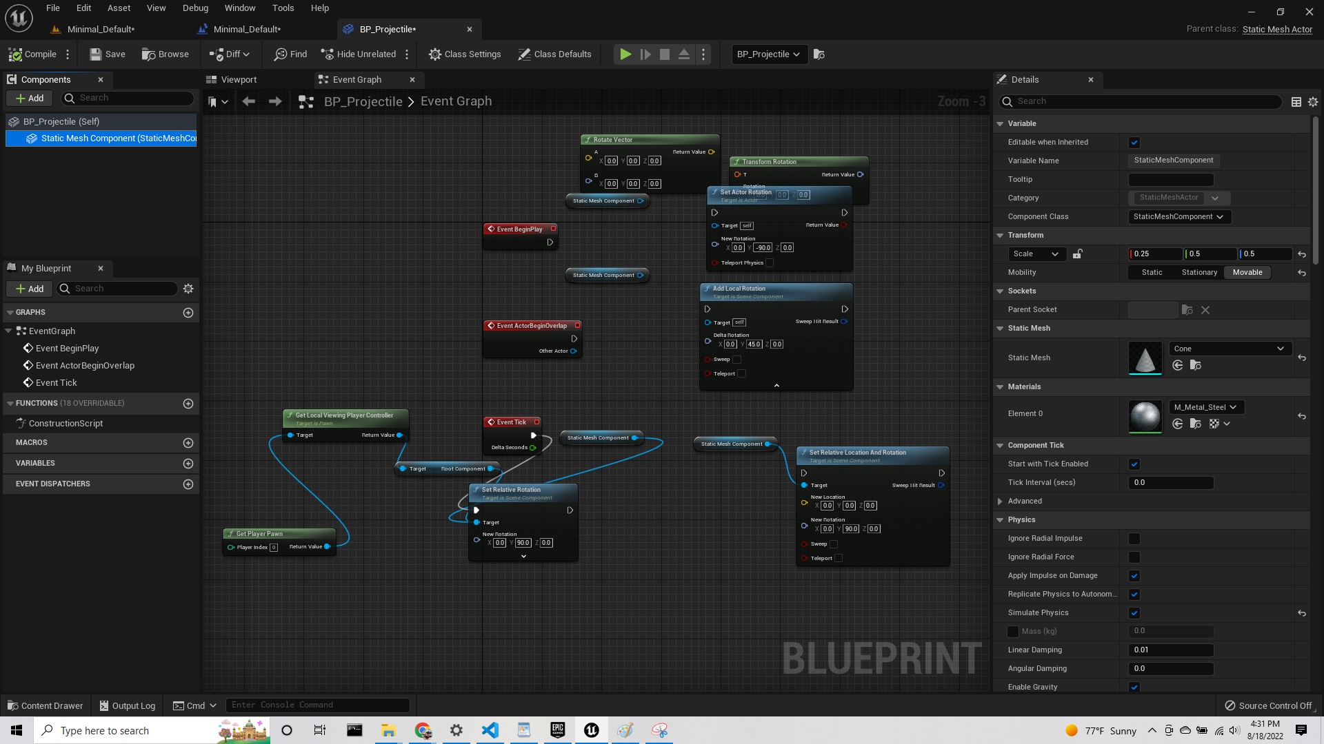 How can I rotate BP_Projectile Cone shape - Ask - GameDev.tv