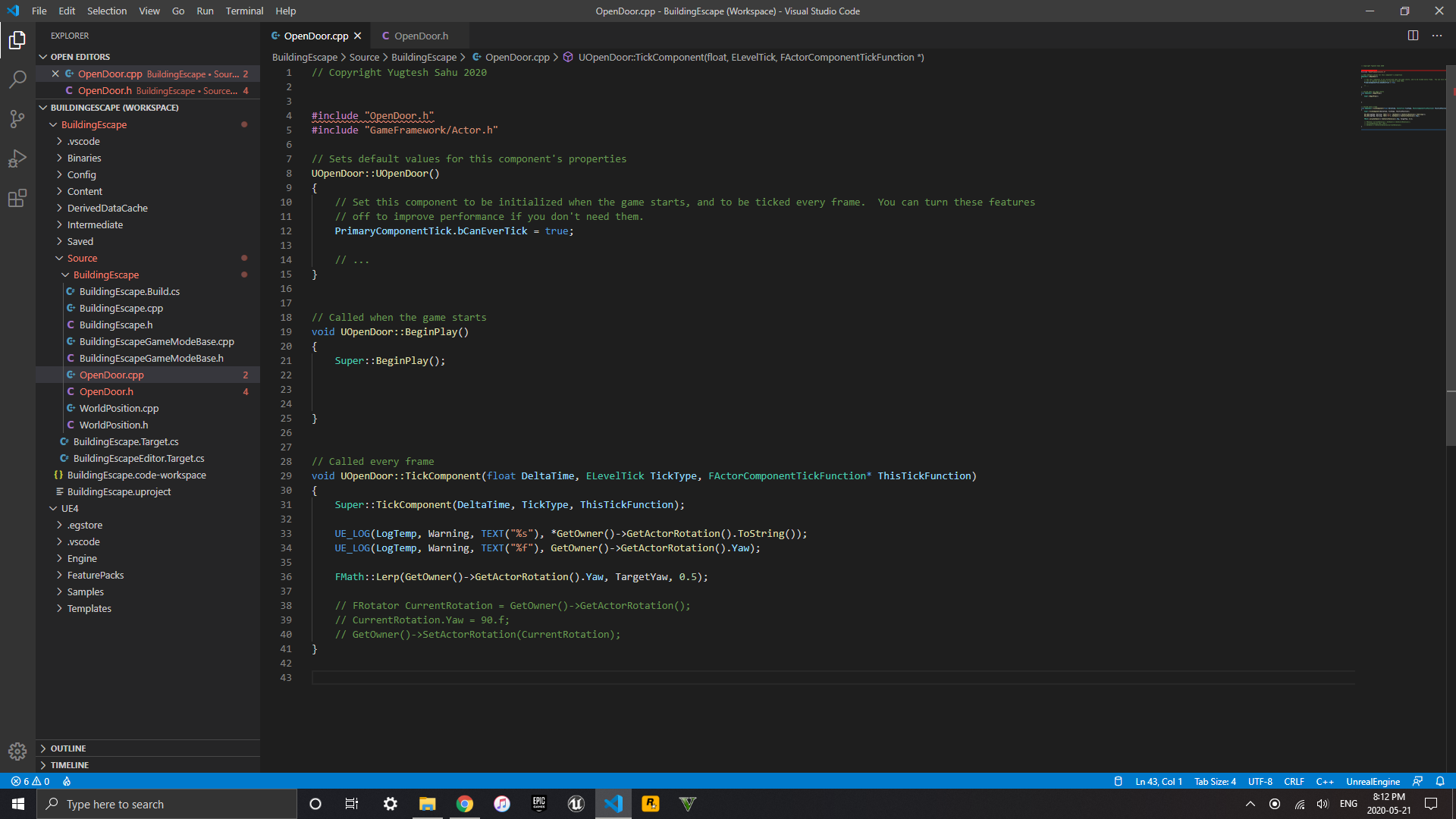 BuildingEscape Project does not open! Keeps Crashing! - Ask - GameDev.tv