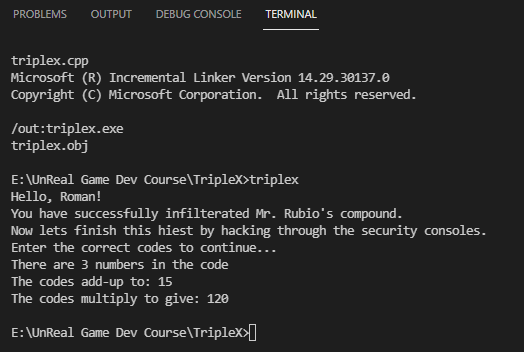 TripleX Terminal Screenshot - Show - GameDev.tv