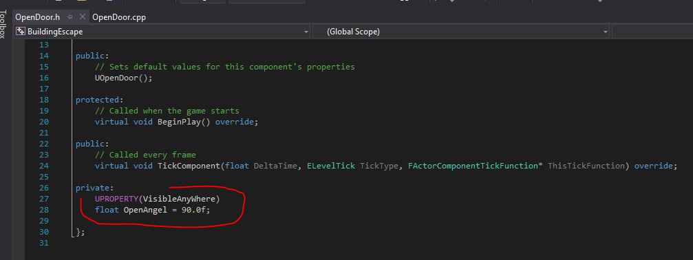UPROPERTY(VisibleAnywhere) not working - Ask - GameDev.tv