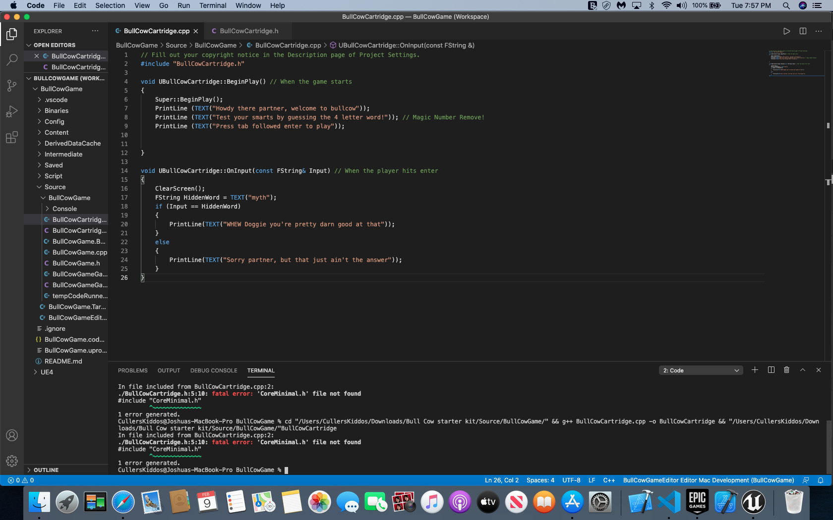 Compiling Bull Cow Game - Ask - GameDev.tv