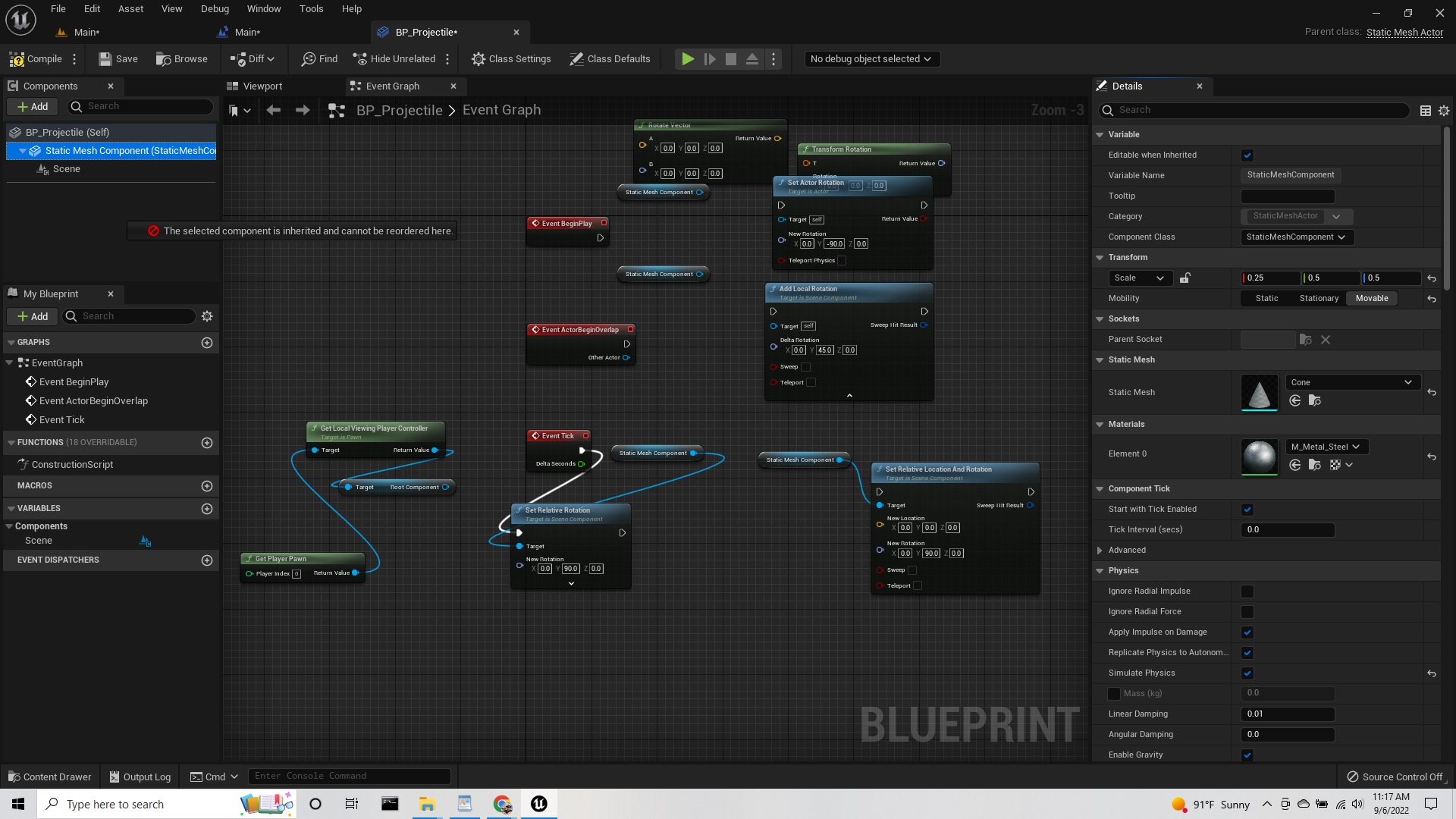 How can I rotate BP_Projectile Cone shape - Ask - GameDev.tv