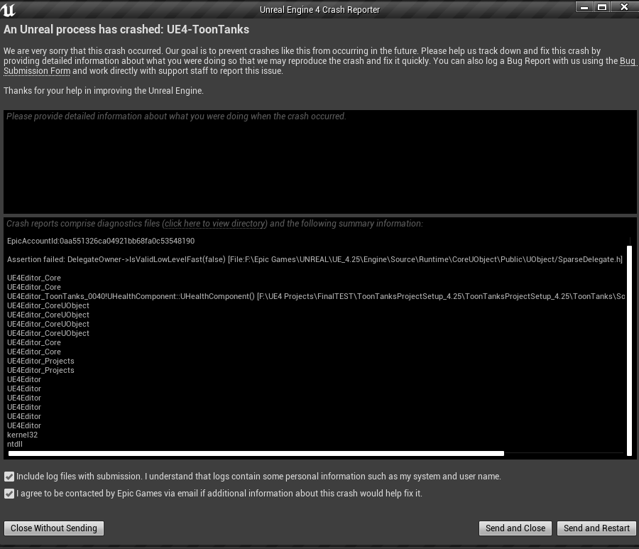 UE4 Editor keeps crashing on restart - Ask - GameDev.tv