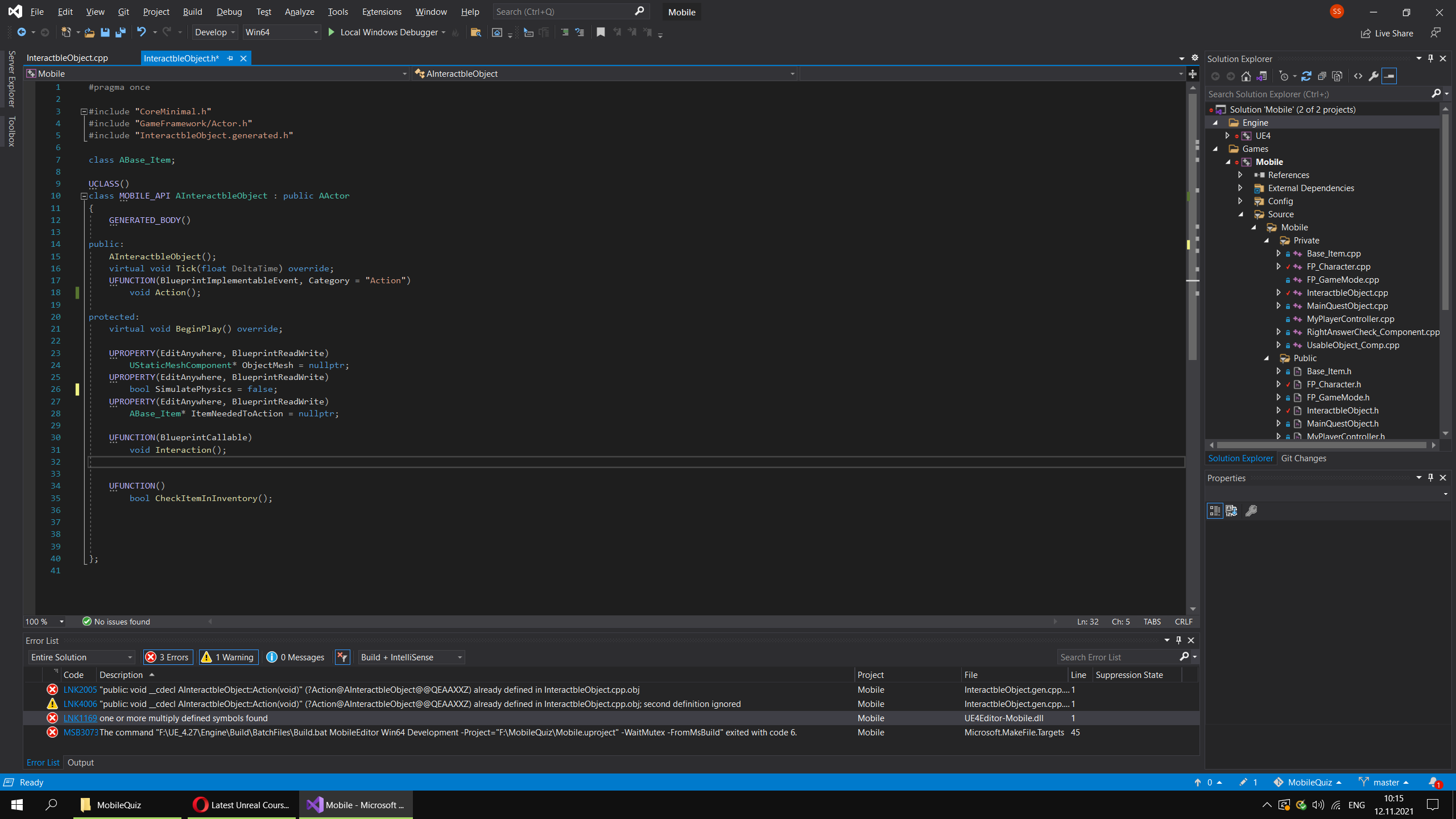 Errors with BlueprintImplementableEvent - Ask - GameDev.tv