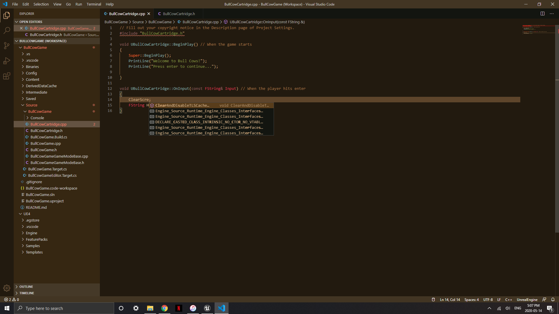 Problem about autocomplete starting out with the Bull Cows Game - Ask - GameDev.tv