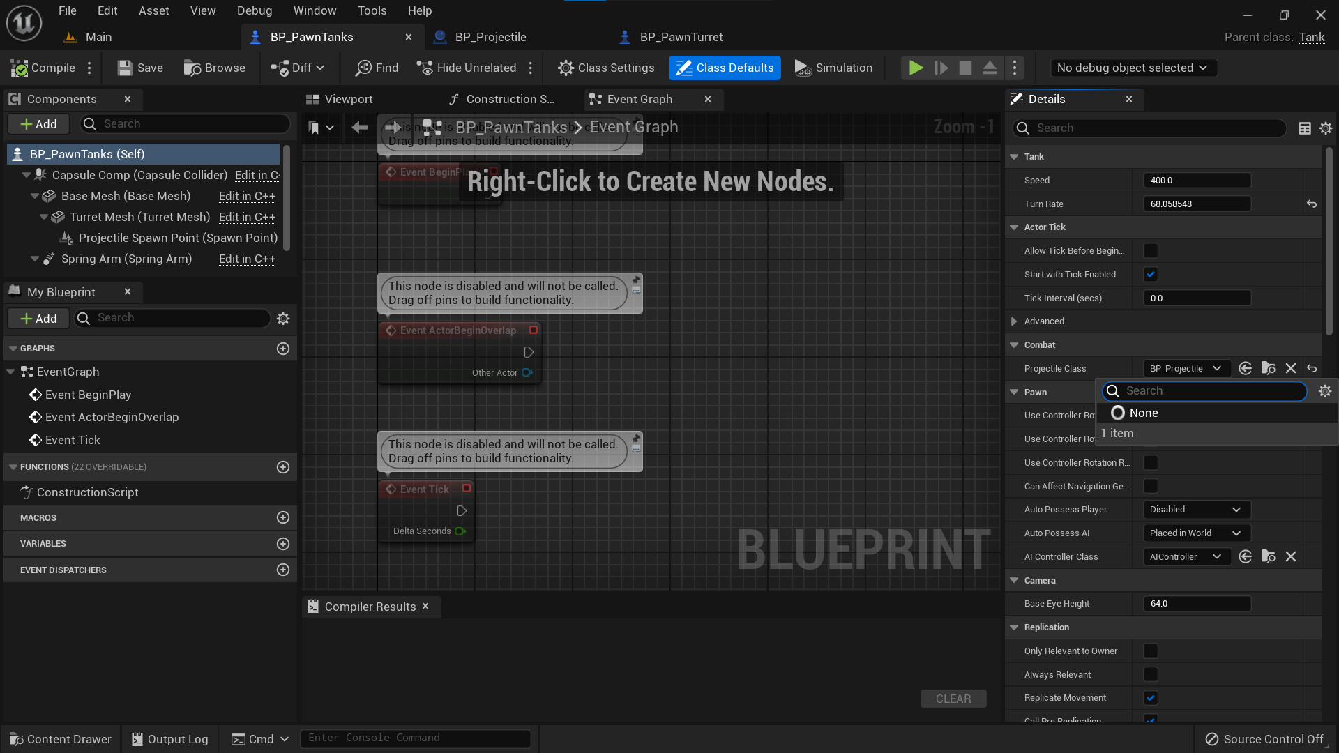 I'm not able to see BP_Projectile option in BP_PawnTureret - Ask - GameDev.tv