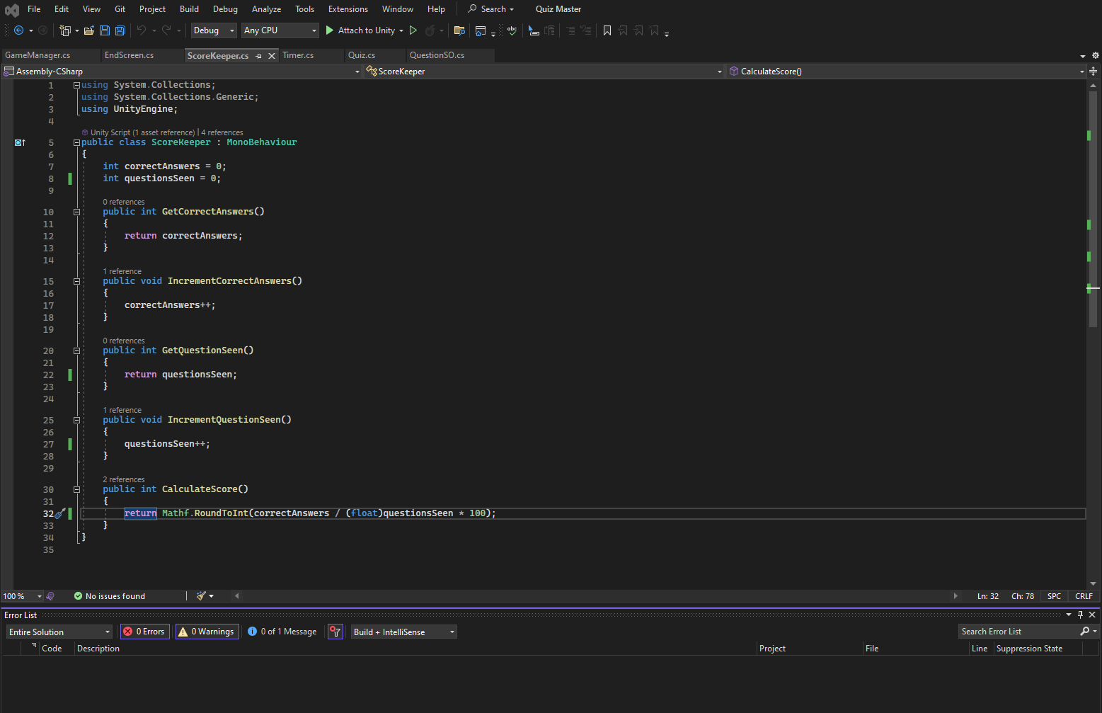 My score is incorrect on the end screen for Quiz Master - Ask - GameDev.tv