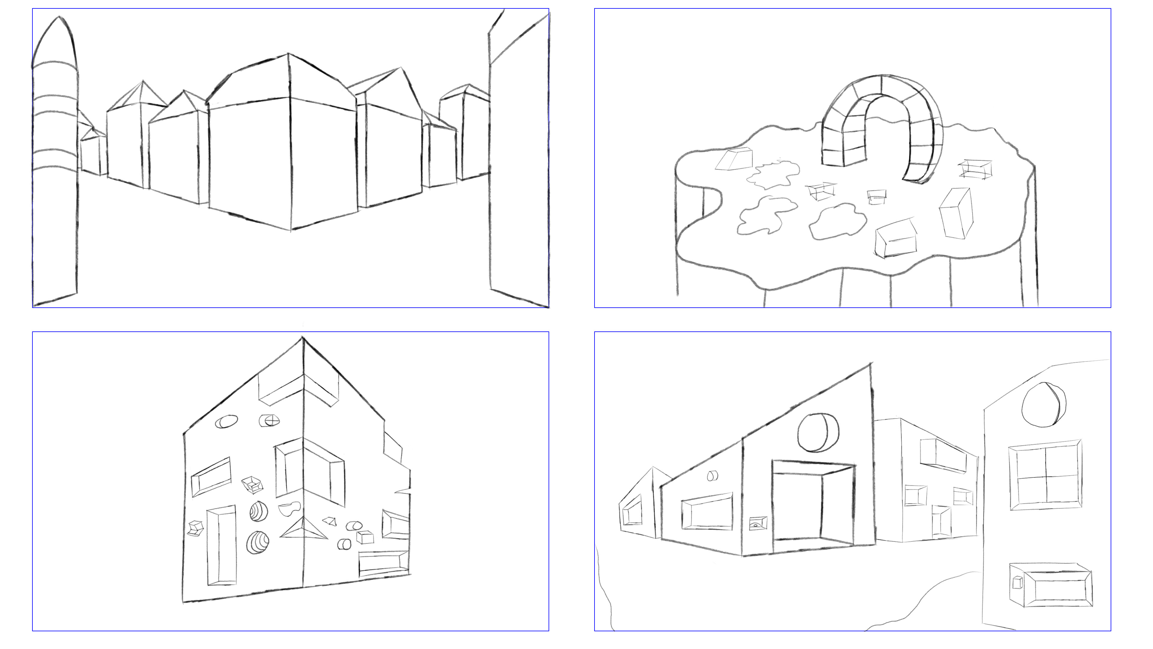 Two point perspective extravaganza thumbnails drawing - Show - GameDev.tv