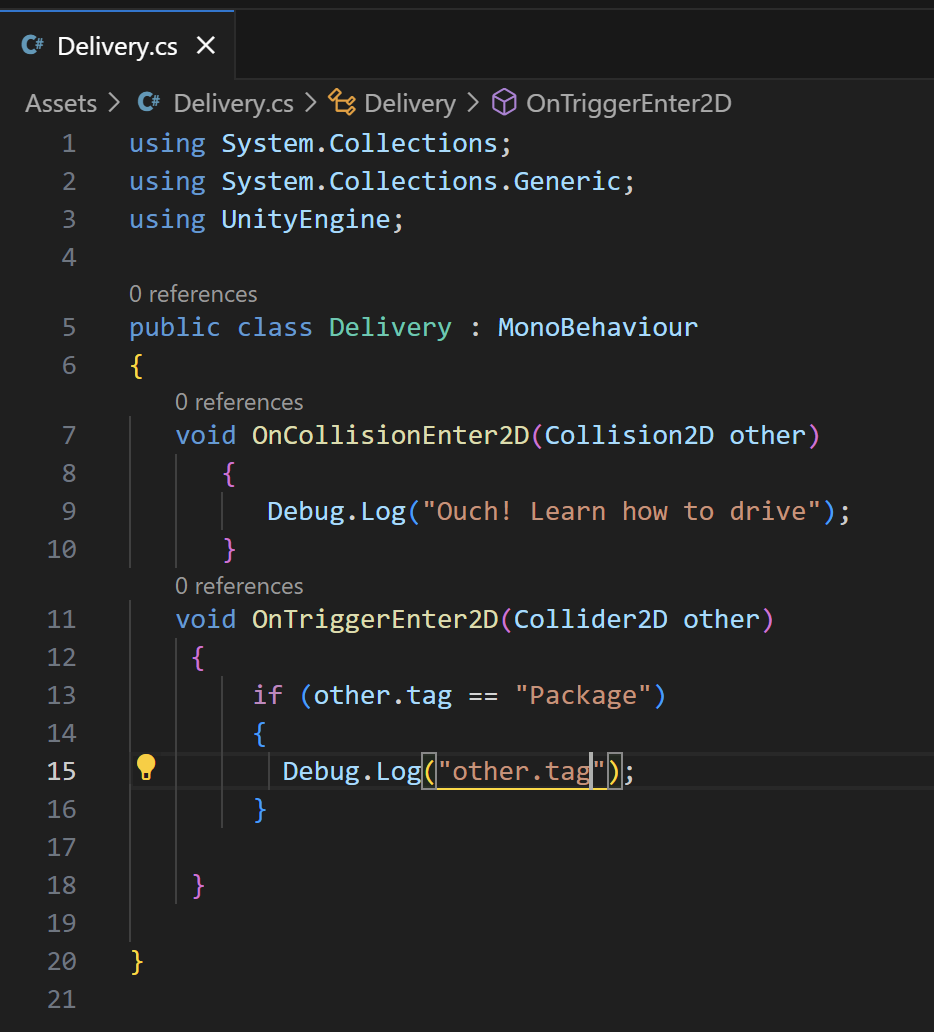 The Package dont print me "package pick up" - Ask - GameDev.tv