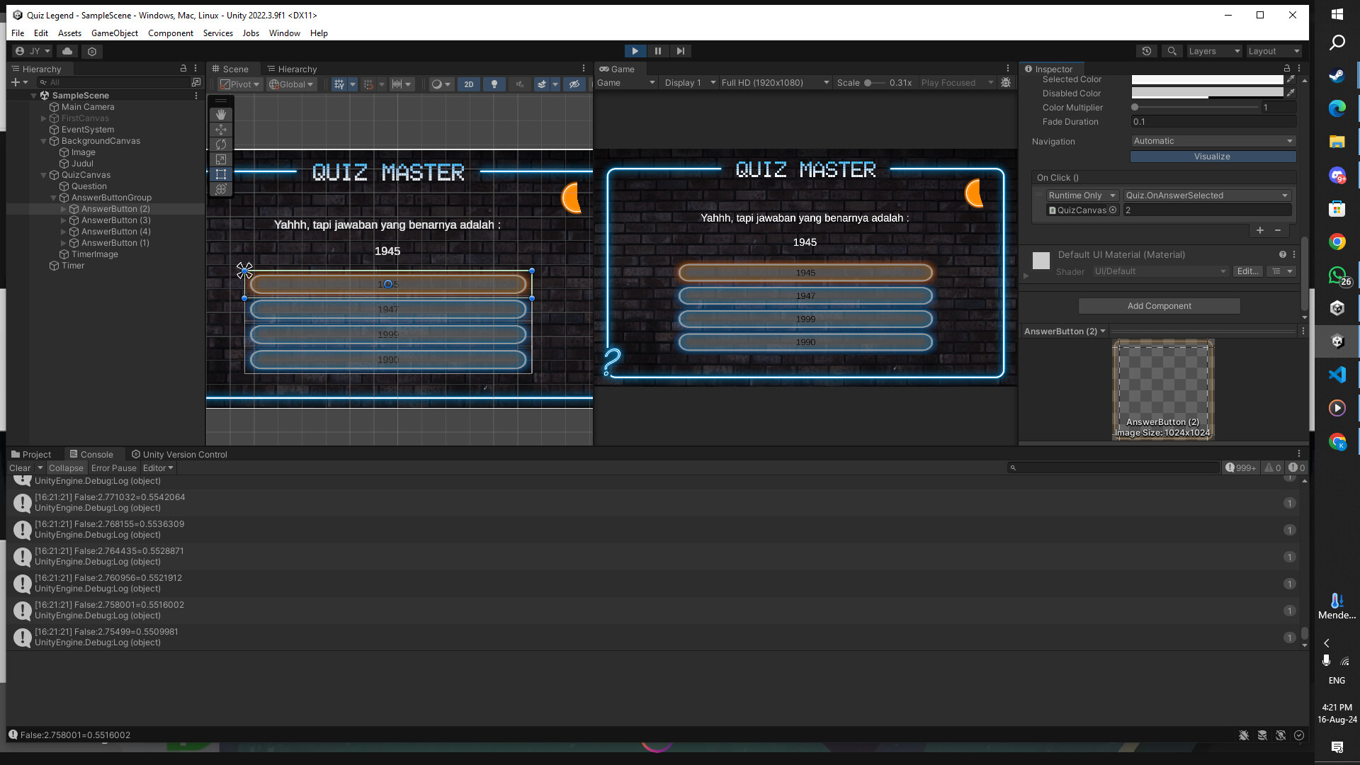 Cannot tap the button, button error - Ask - GameDev.tv