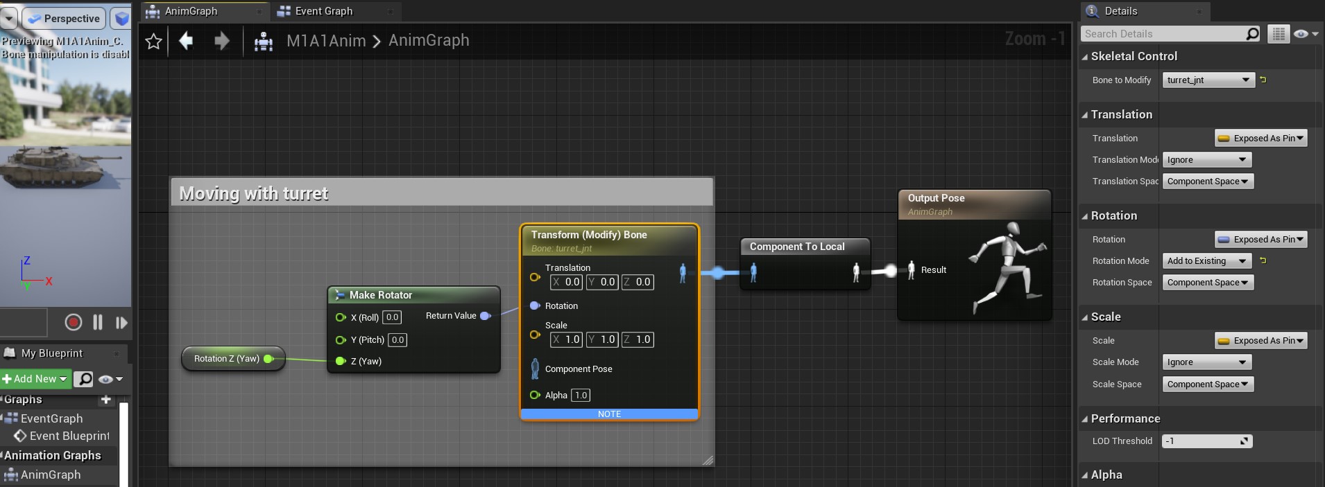 The turret of tank can not be turn towards the player pawn? - Ask - GameDev.tv