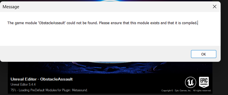 ObstacleAssault could not be compiled. Try rebuilding from source manually - Ask - GameDev.tv