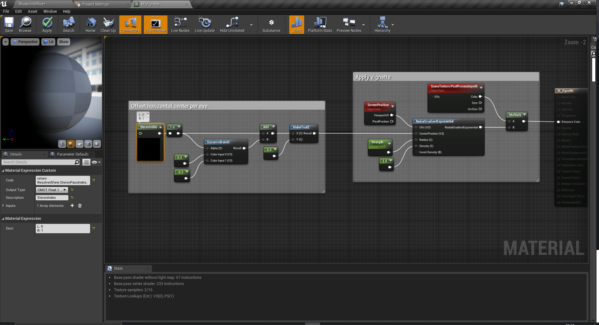 Unreal VR vignette material - per-eye horizontal offset - Show - GameDev.tv