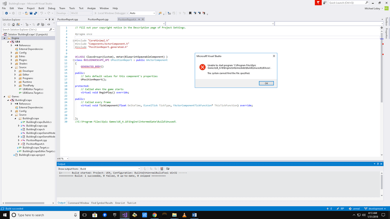 ERROR UE4.exe not found when compiling/running in visual studio - Talk - GameDev.tv