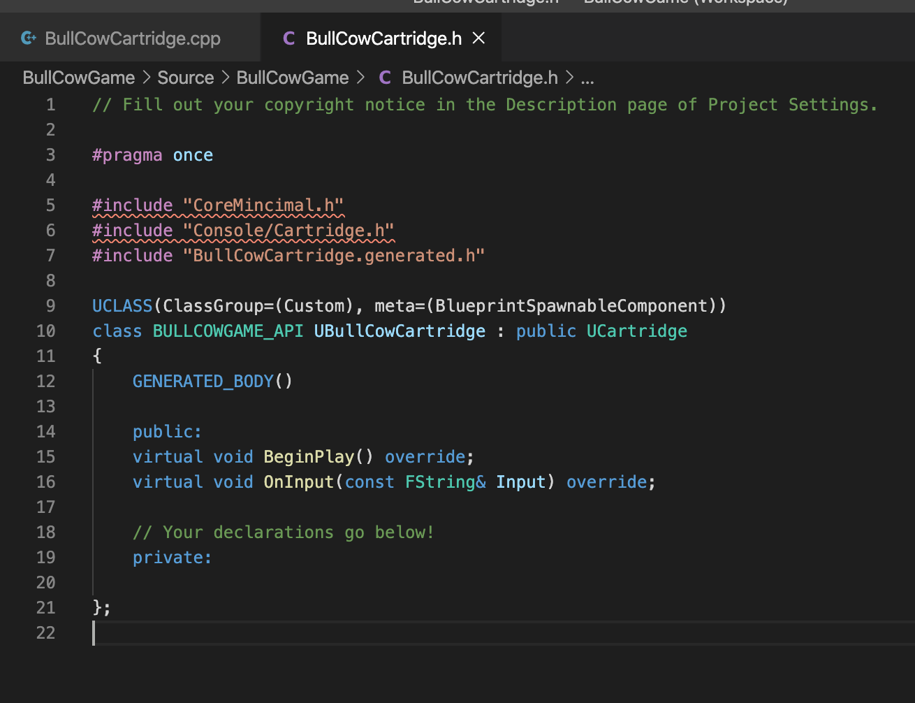 File "BullCowCartridge.h" #include has ERROR - Ask - GameDev.tv