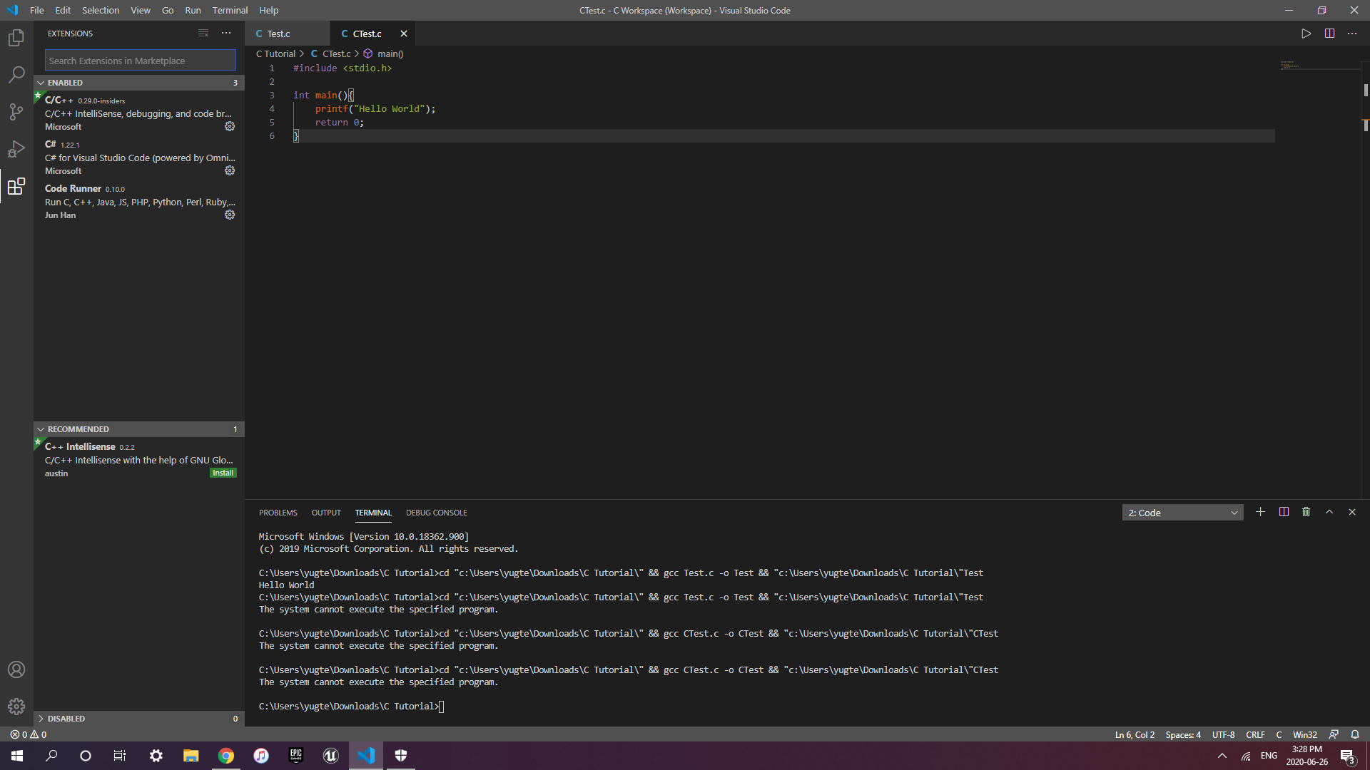 C Code in Visual Studio Code, Virus and threat protection - Ask ...