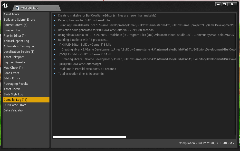 Compiler Log still showing UnrealHeaderTool running - Ask - GameDev.tv