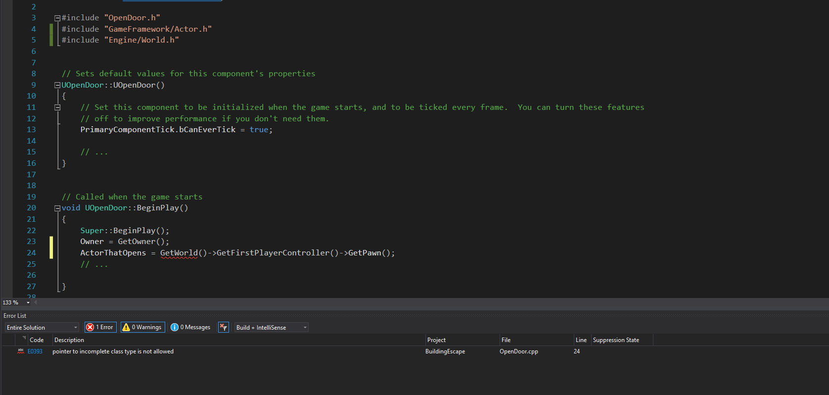 Pointer to an incomplete class type is not allowed - Talk - GameDev.tv